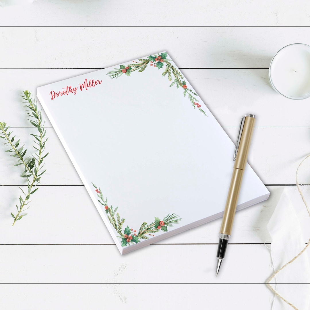 Christmas Holly Themed Notepads, Notes, Personalized Stationary, Custom ...
