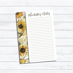 Sunflower Notepads , Notes, Personalized Stationary, Custom Writing Pad ...