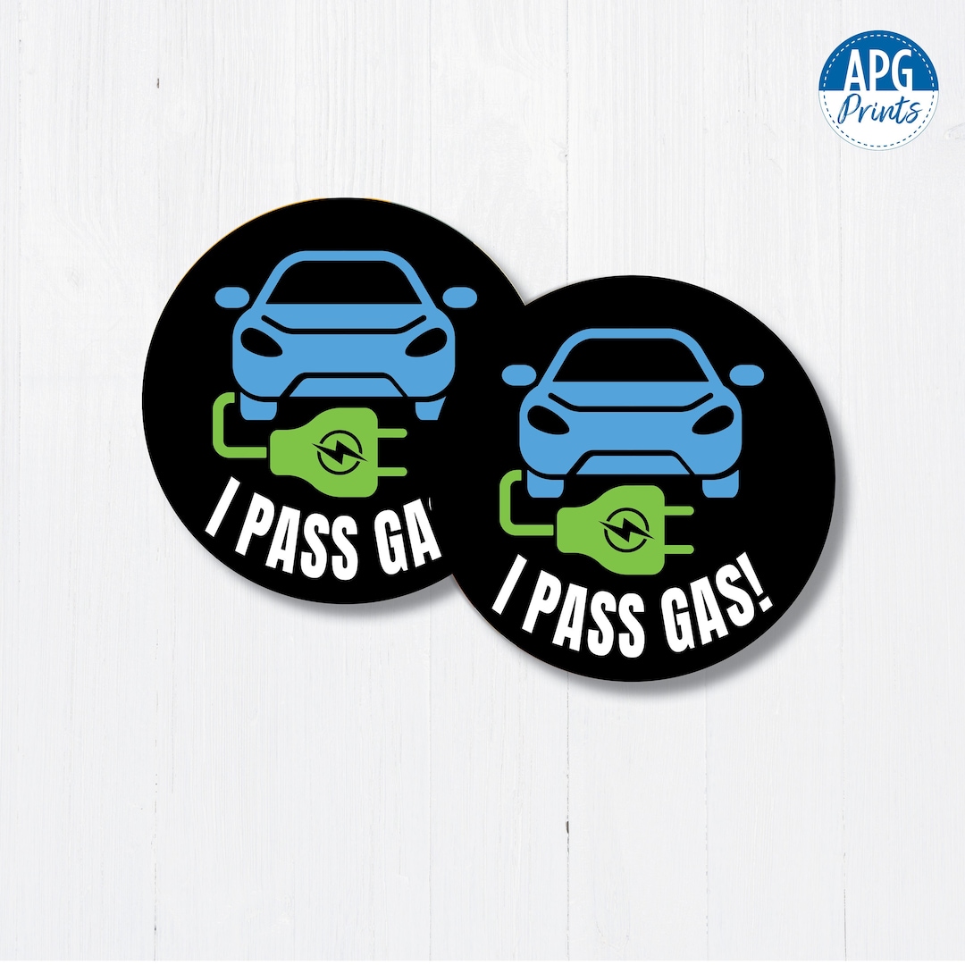 EV Electric Vehicle: I Pass Gas! Print Car Coaster | Set of 2 | Rubber ...