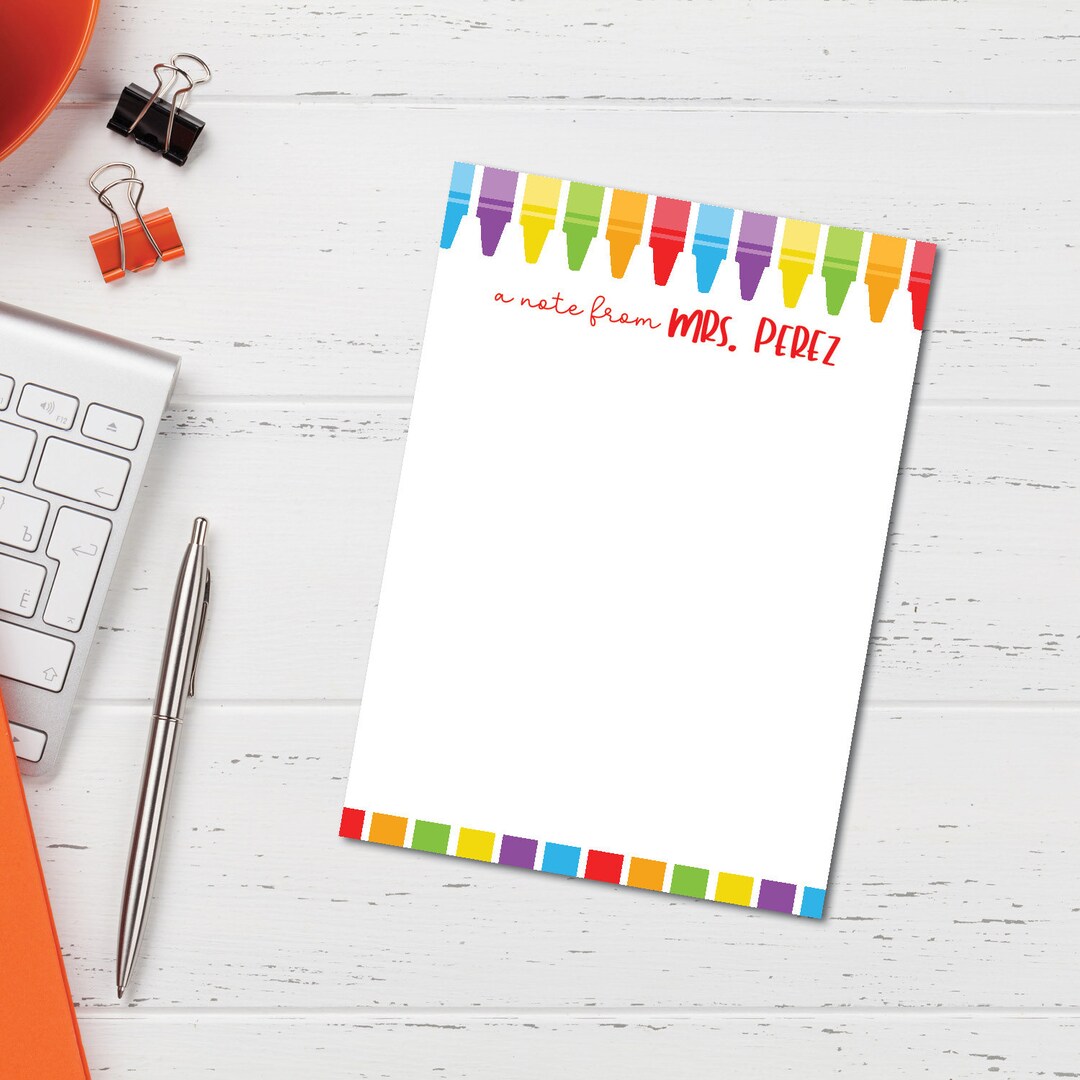 Personalized Rainbow Teacher Crayons Notepads , Notes, Personalized ...