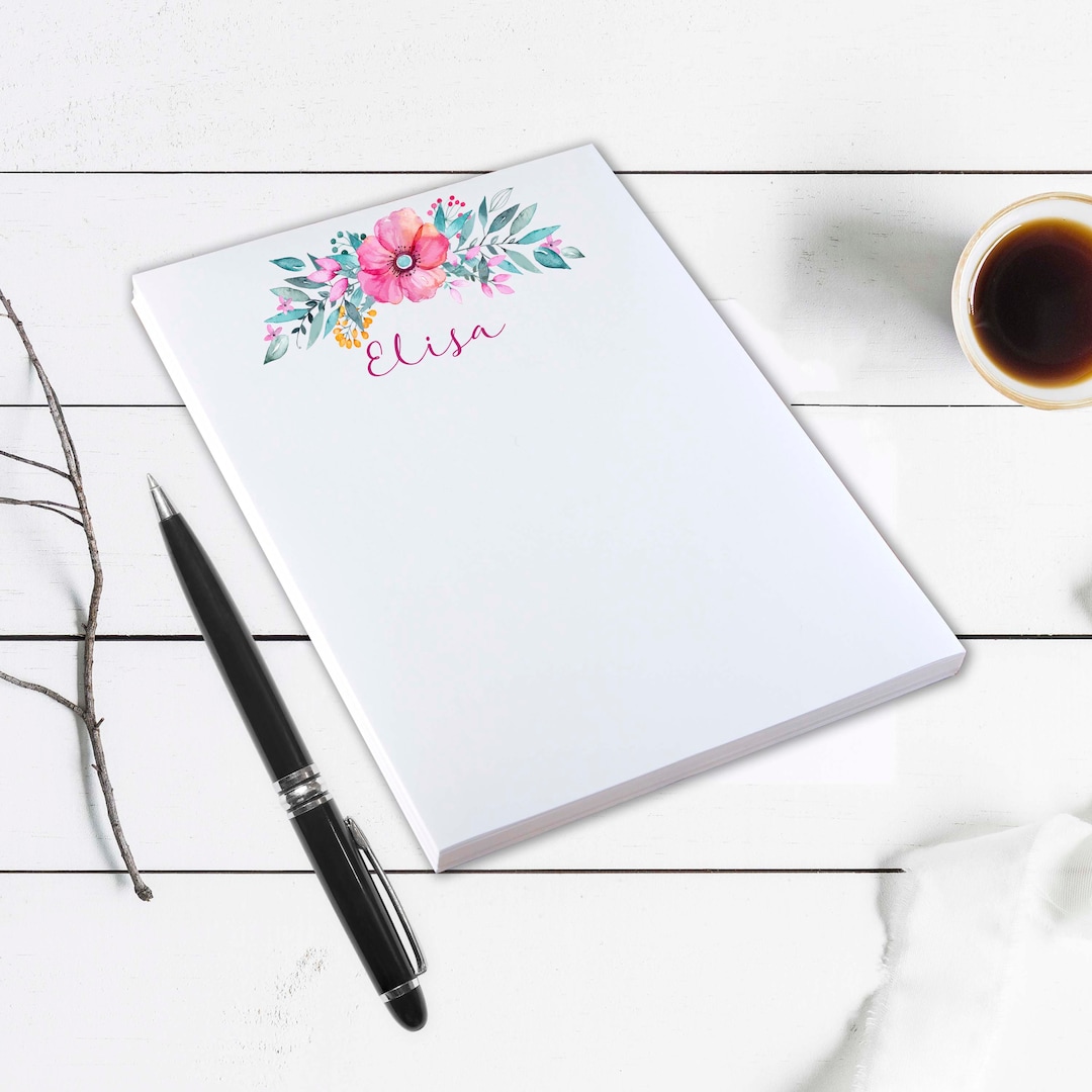Pink Flowers With Name Personalized Notepad, Notes, Personalized ...