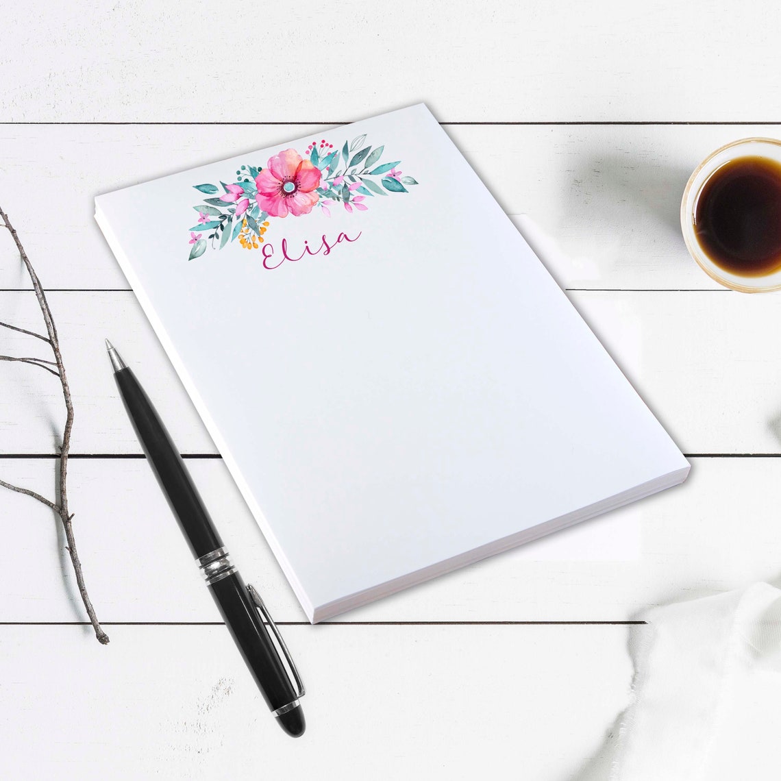 Pink Flowers With Name Personalized Notepad Notes | Etsy