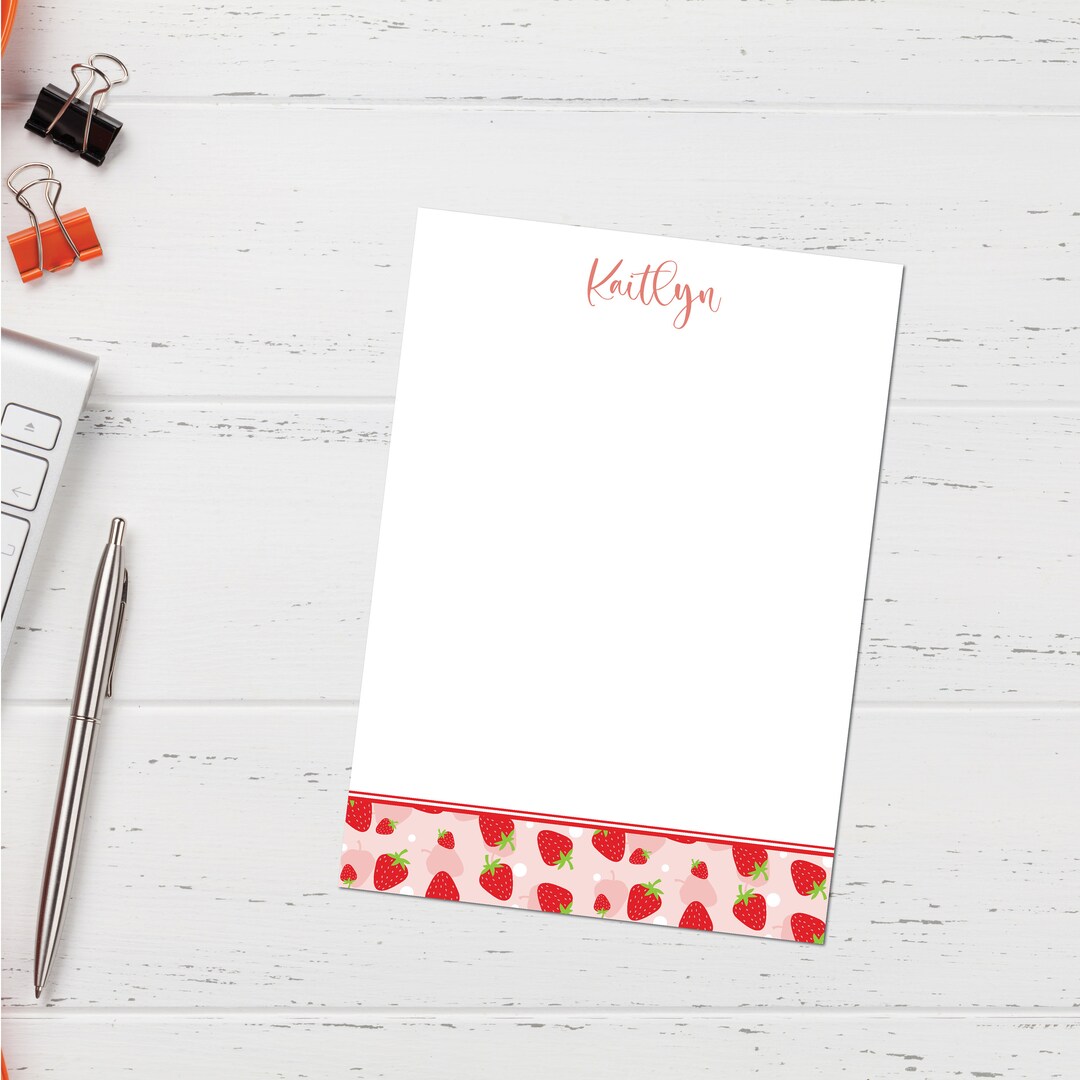 Strawberry Personalized Notepad, Custom Stationery, Teacher Gift - Etsy