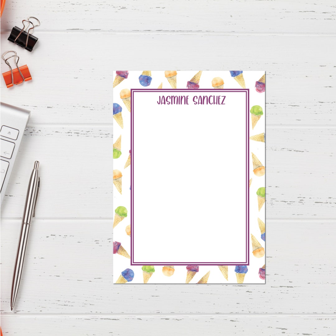 Ice Cream Cone Summer Gift Notepads, Notes, Personalized Stationary ...