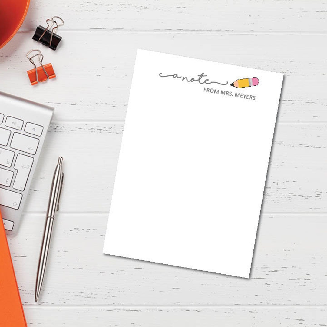 Teacher Pencil Notepads, Notes, Personalized Stationary, Custom Writing ...