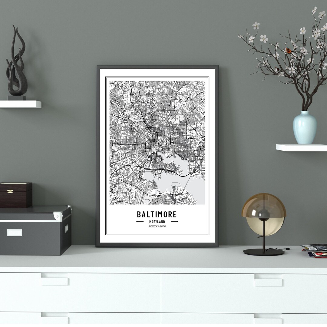 Baltimore Map Print | Poster Print | Travel Wall Decor | Rectangle ...