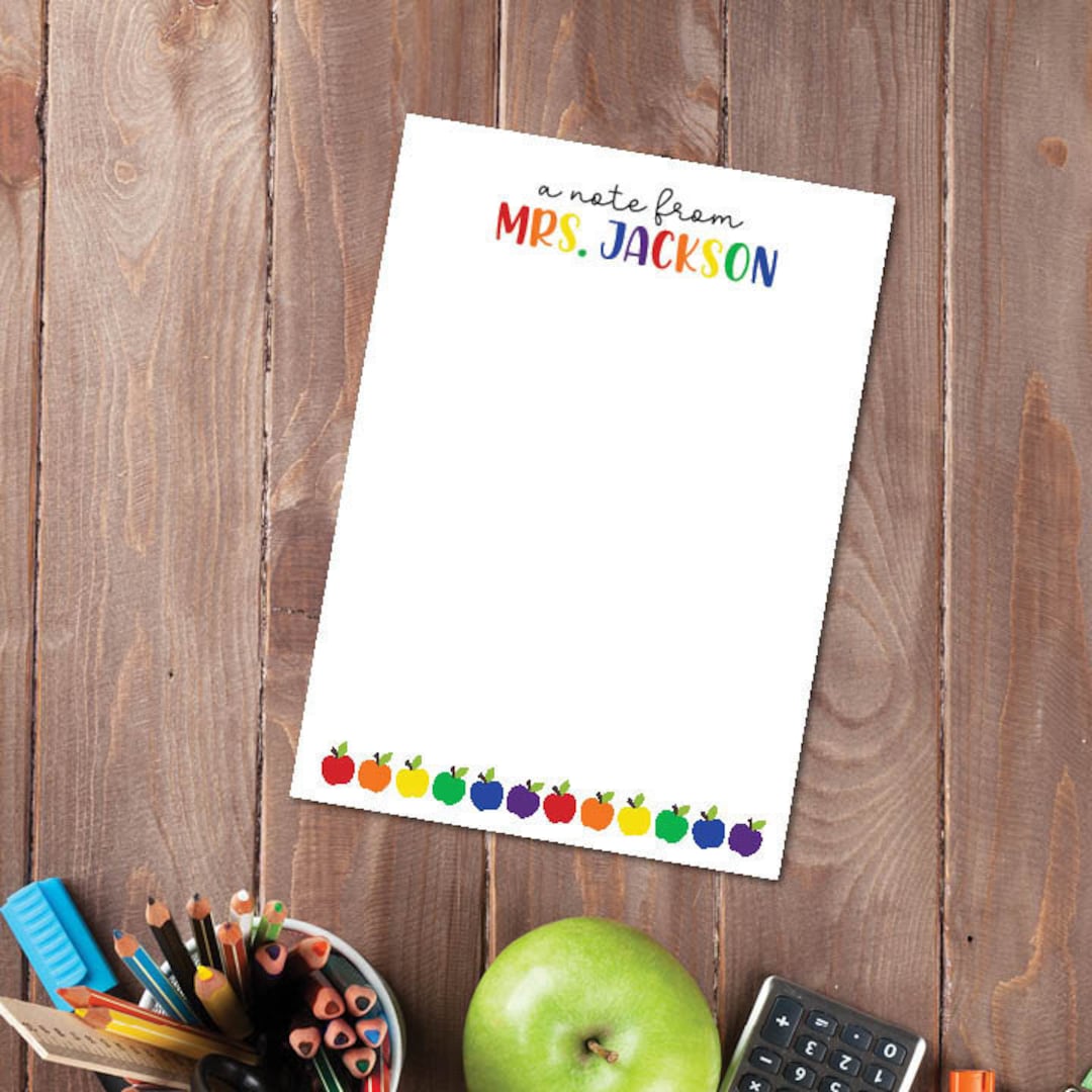 Teacher Rainbow Apple Notepads, Notes, Personalized Stationary, Custom ...
