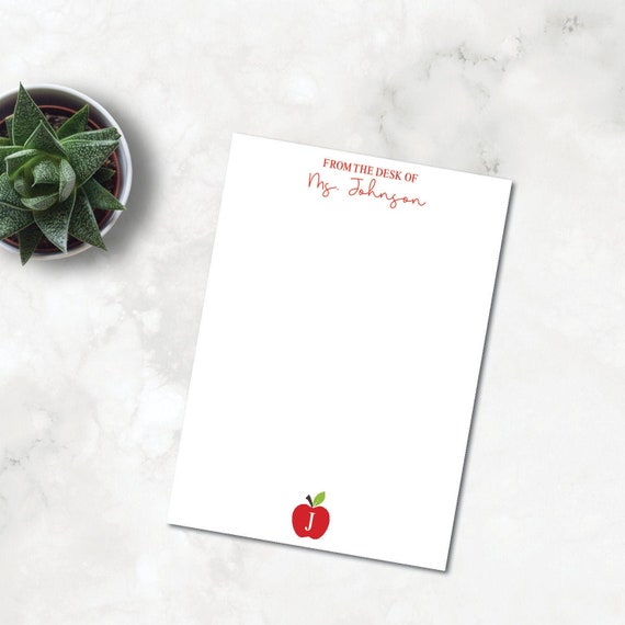 From the Desk of Teacher Apple Notepads Notes Personalized | Etsy