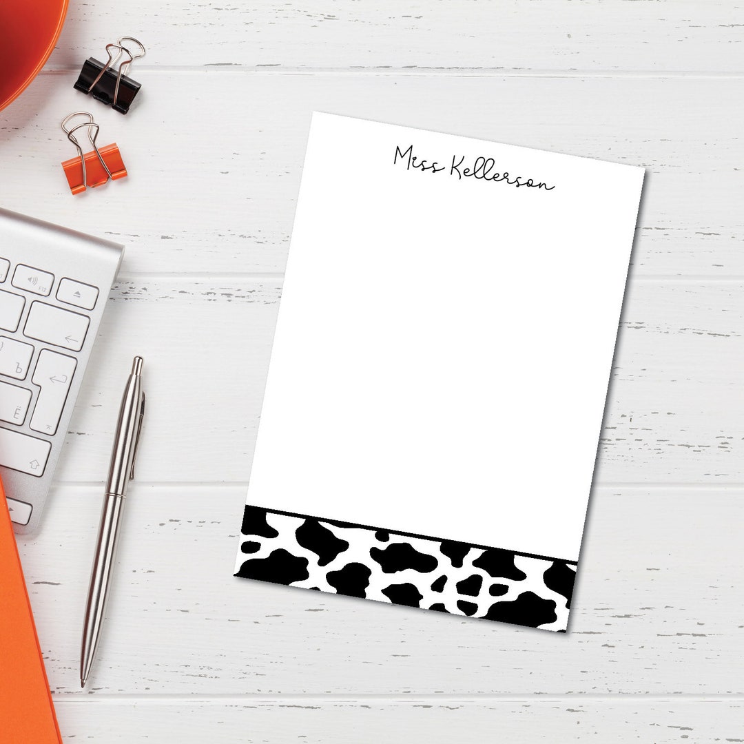 Cow Print Teacher Notepads, Personalized Stationary, Custom Writing Pad ...
