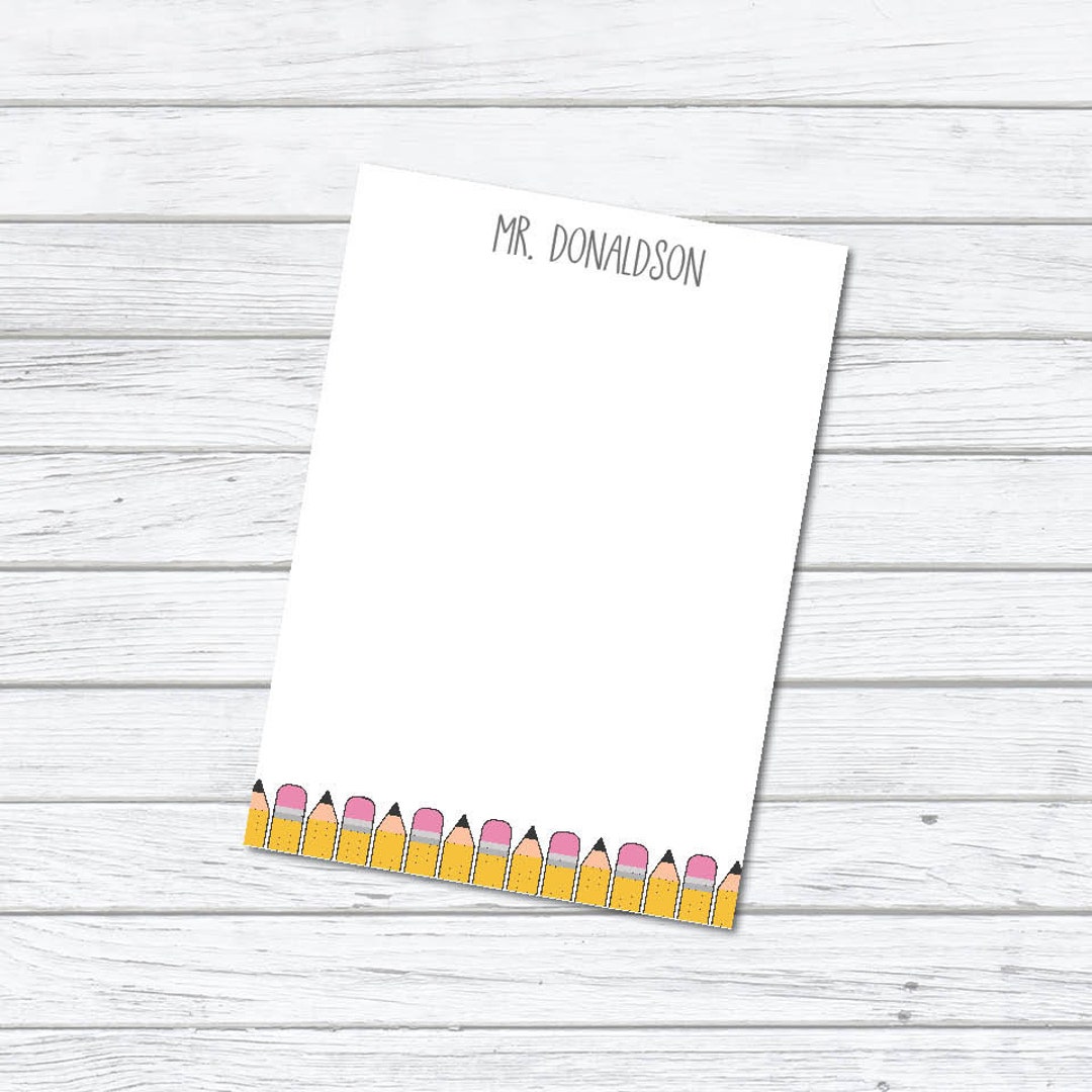 Teacher Pencil Notepads, Notes, Personalized Stationary, Custom Writing ...
