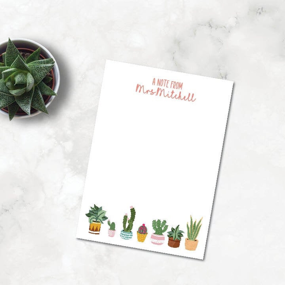 Teacher Succulent Notepads, Notes, Personalized Stationary, Custom ...