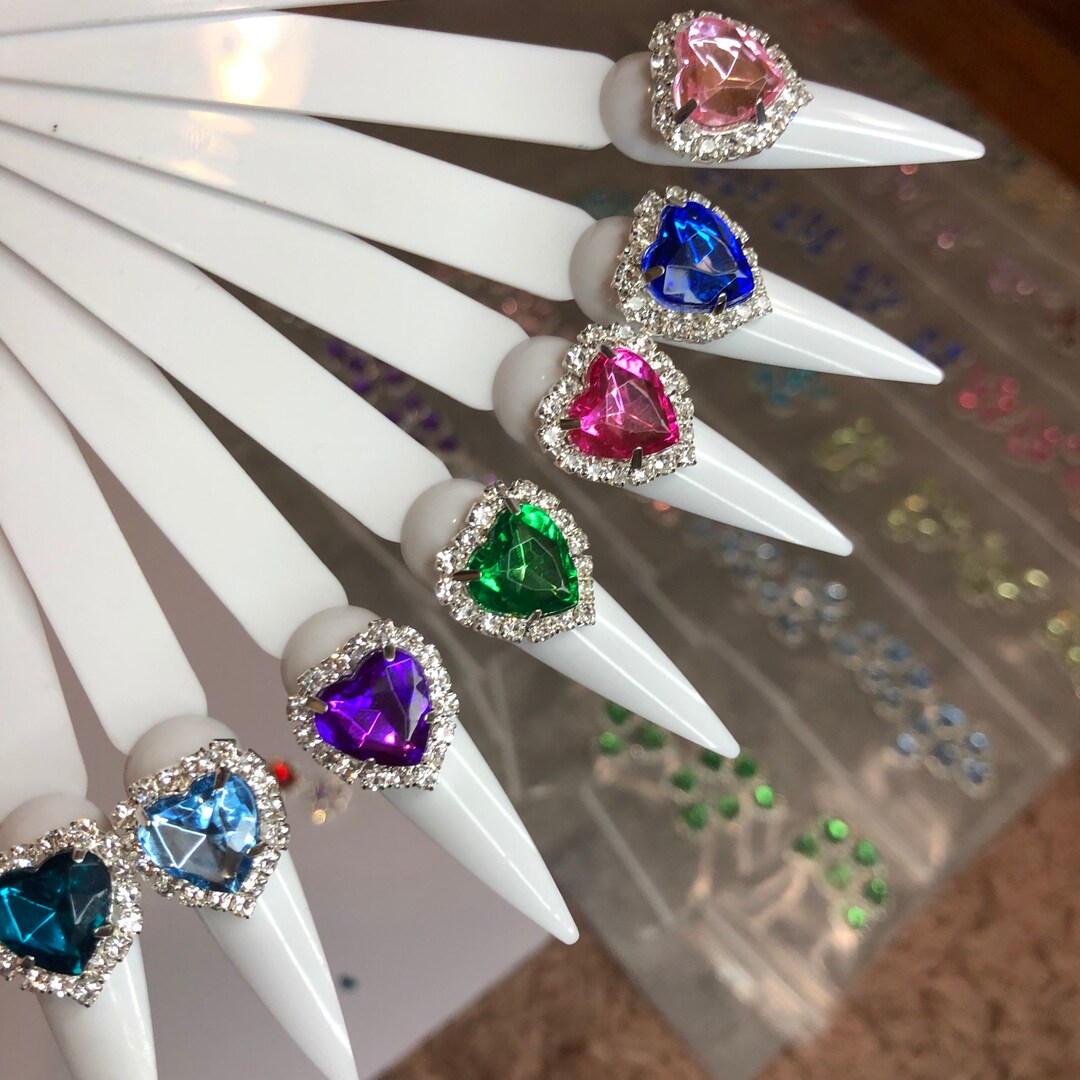 10pc Large Heart Charms 3D Rhinestone Jewelry Nail Charm Valentines Art ...
