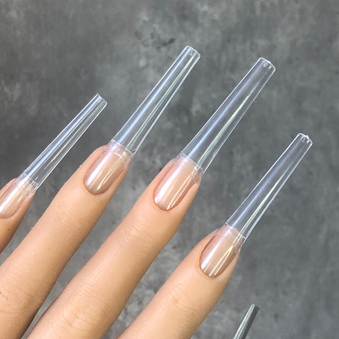 NO C XXL Coffin Nail Tips 500pcs Clear Non C Curve Half Cover Nail Tips ...