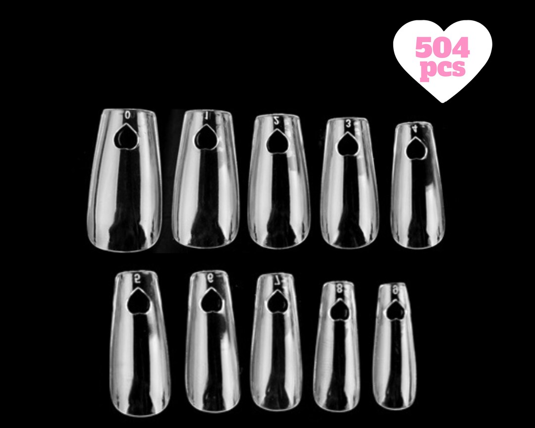HEART CUT OUT Nail Tips | Clear Full Cover False Nail Tips for Diy Home ...