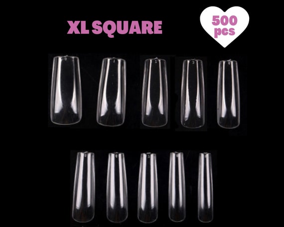 XL SQUARE Full Cover Nail Tips 500pcs Clear Tapered Square | Etsy