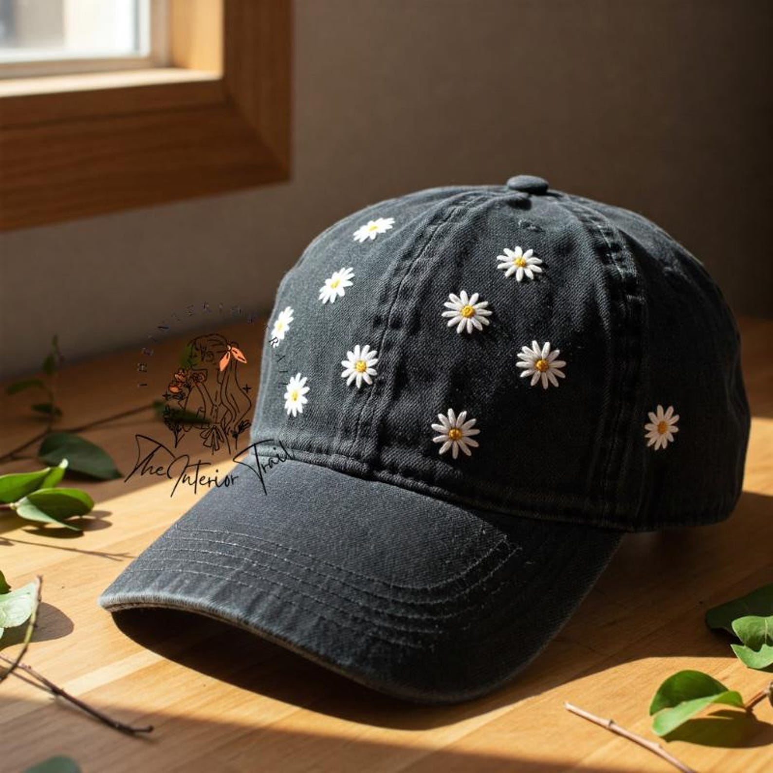 Custom Daisy Flower Hand Embroidered Baseball Cap Personalized Name ...