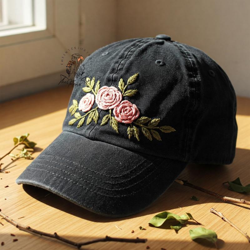 Custom Bunch Rose Flowers Hand Embroidered Baseball Cap Personalized ...