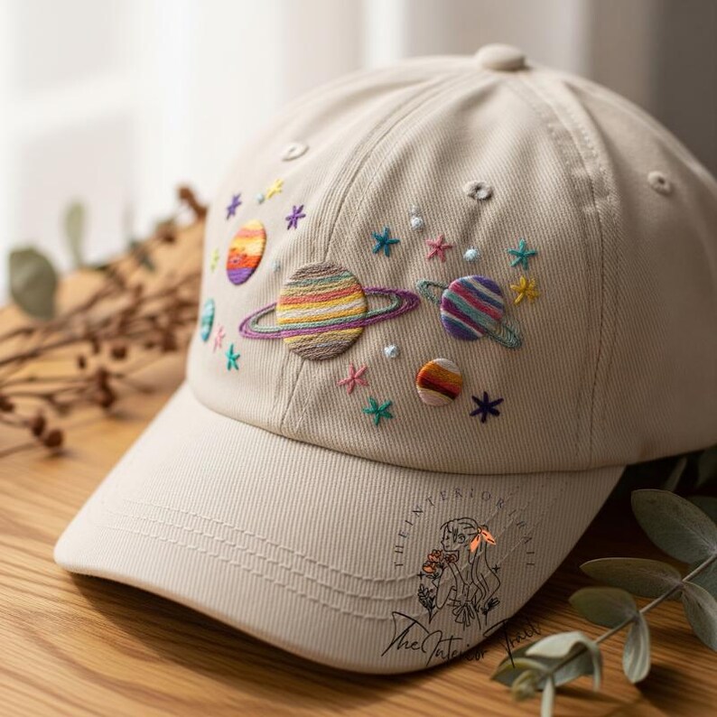 Custom Planet and Star Space Hand Embroidered Baseball Cap Personalized ...