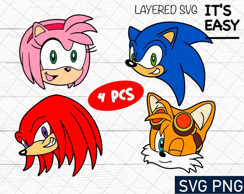 4 Sonic SVG Bundle Sonic face Svg Amy Rose Knuckles the | Etsy