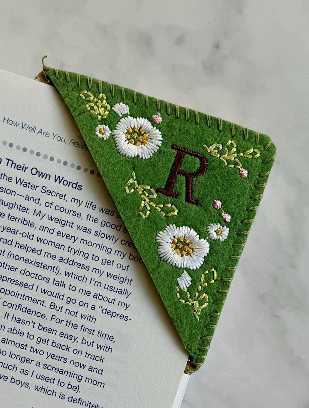 Personalized Hand Embroidered Corner Bookmark, Felt Triangle Page ...