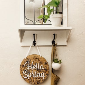 Hello Spring Floral Engraved Wood Sign - Etsy