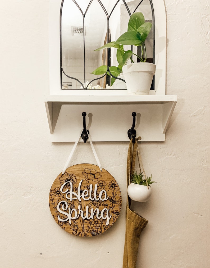Hello Spring Floral Engraved Wood Sign - Etsy