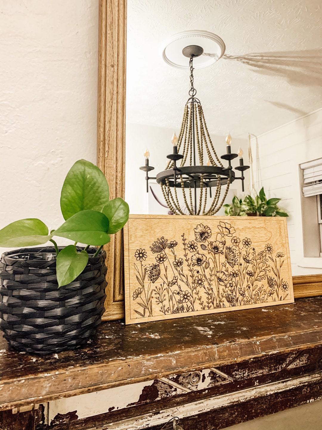 Engraved Floral Wood Sign - Etsy