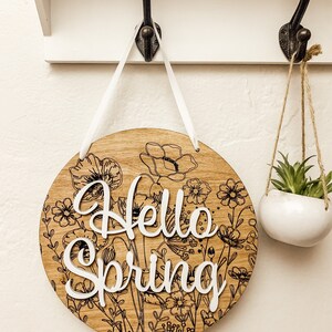 Hello Spring Floral Engraved Wood Sign - Etsy