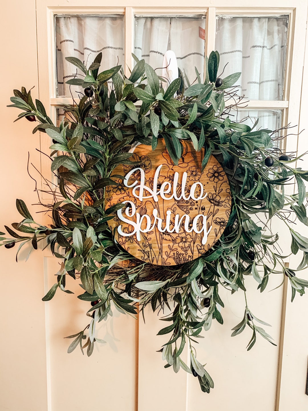 Hello Spring Floral Engraved Wood Sign - Etsy
