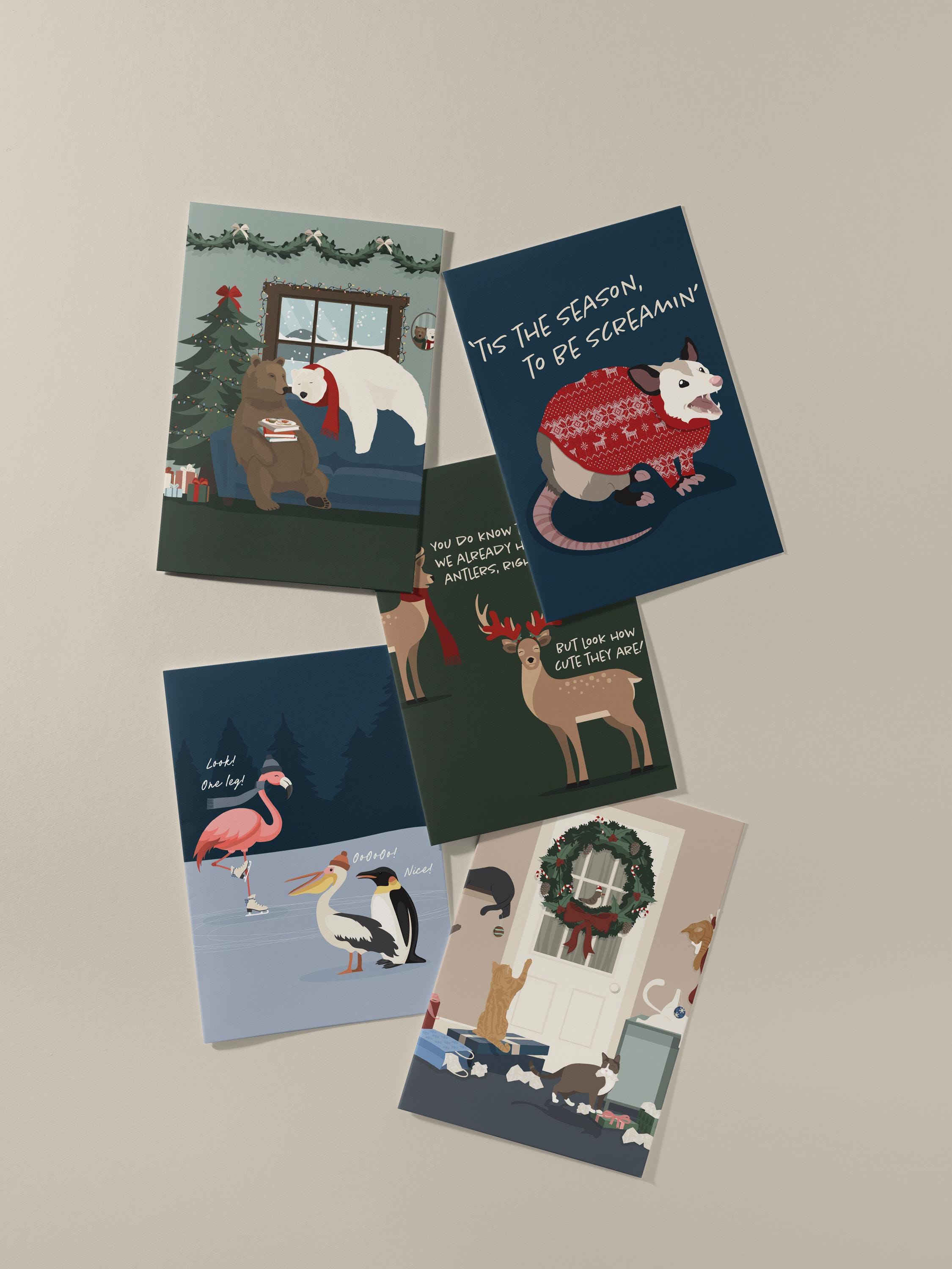 HOLIDAY CARD SET of 6 - Cute Christmas Cards - Animal Holiday Cards ...
