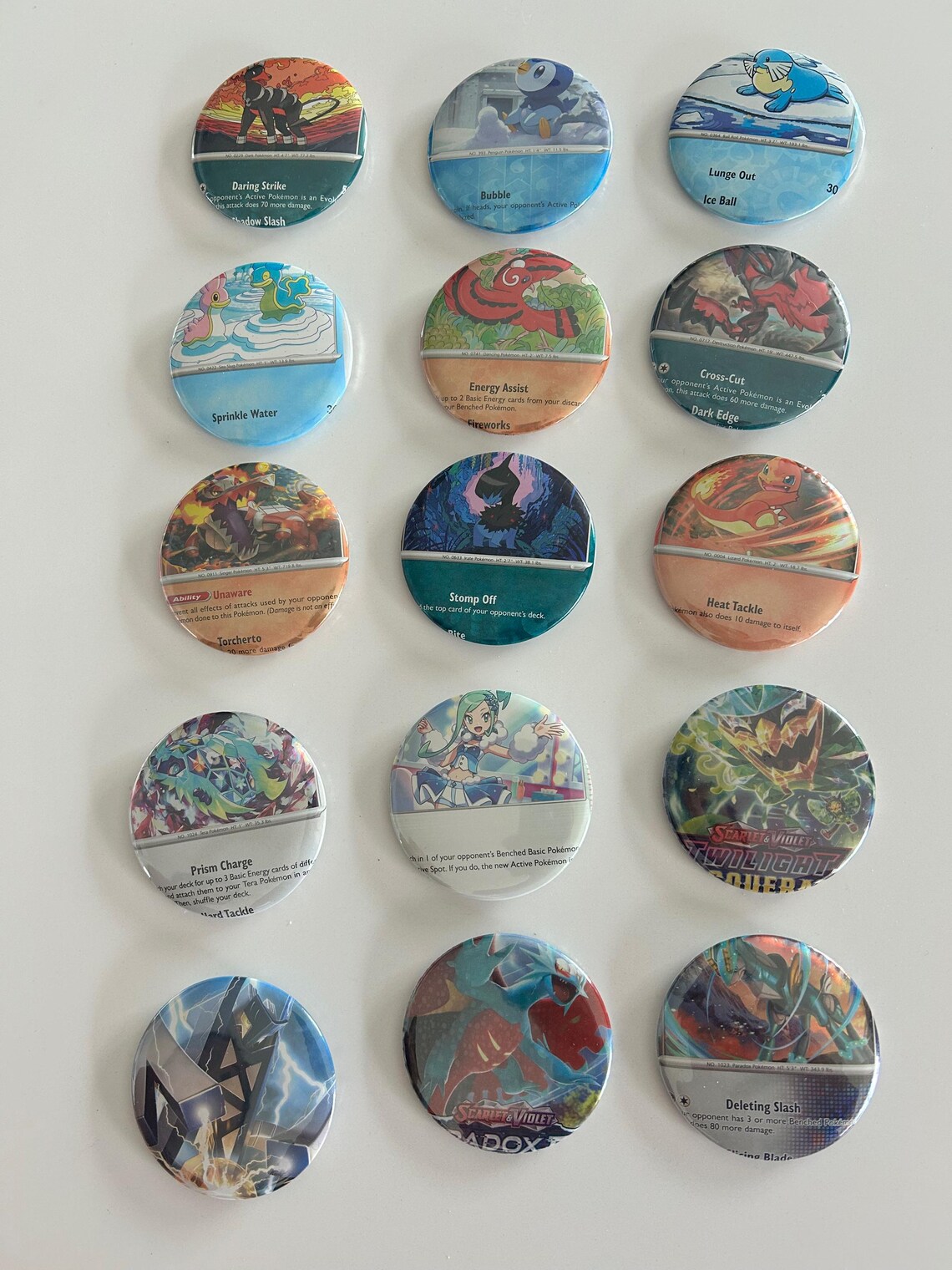 Pokemon Cards Assorted 2.25" Button Pins TCG Surging Sparks Twilight ...