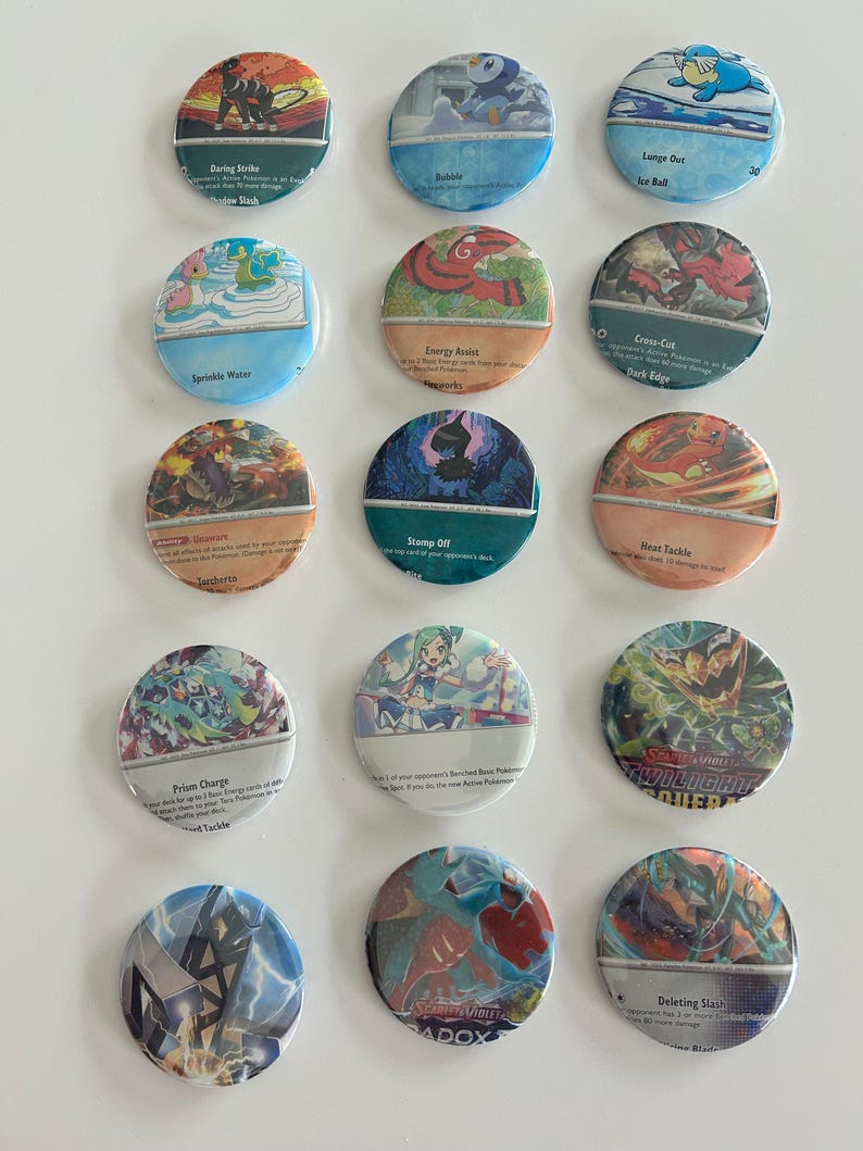 Pokemon Cards Assorted 2.25" Button Pins TCG Surging Sparks Twilight ...