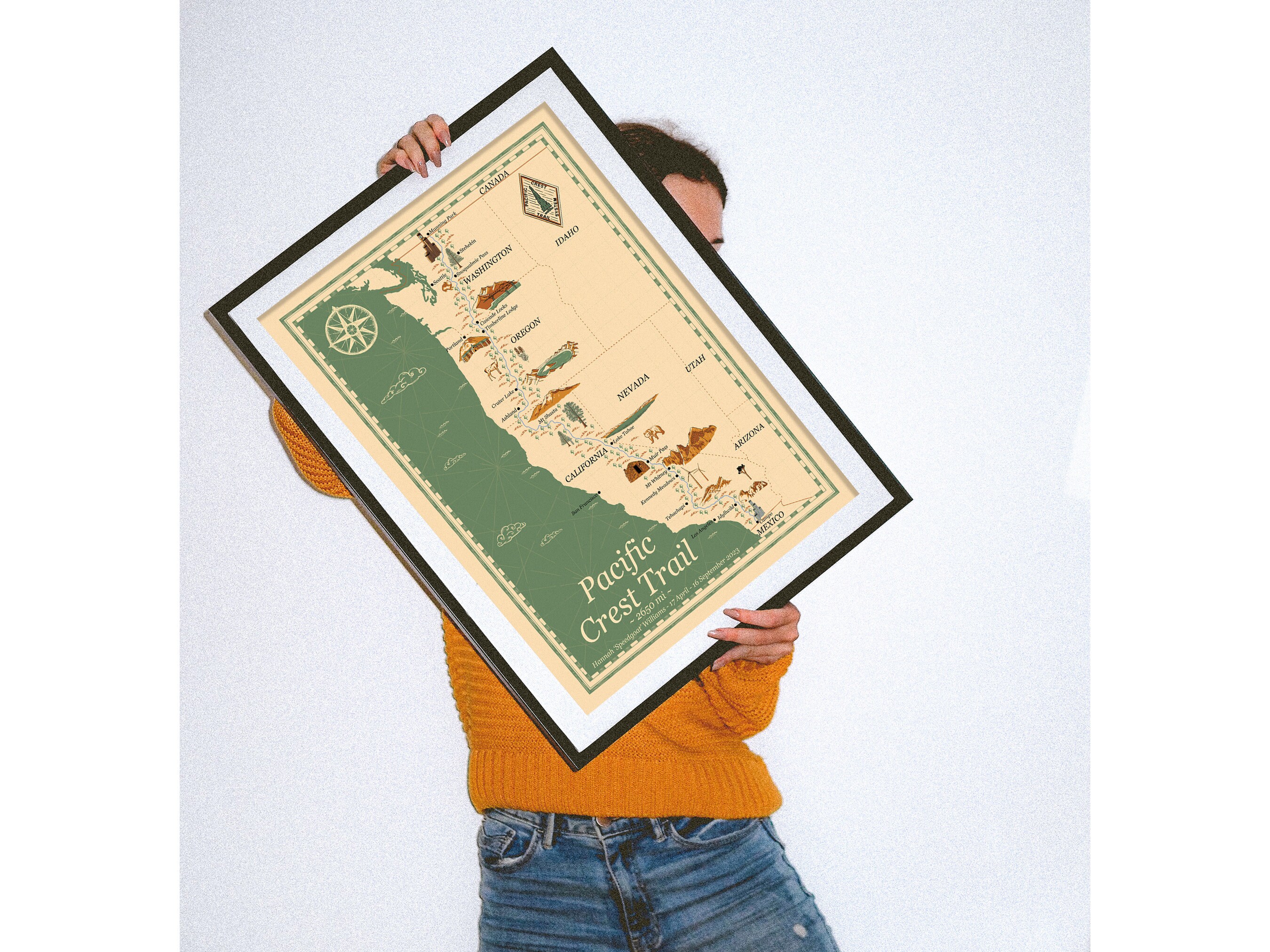 Pacific Crest Trail Map, Illustrated Hiking Map, Pacific Crest Trail ...