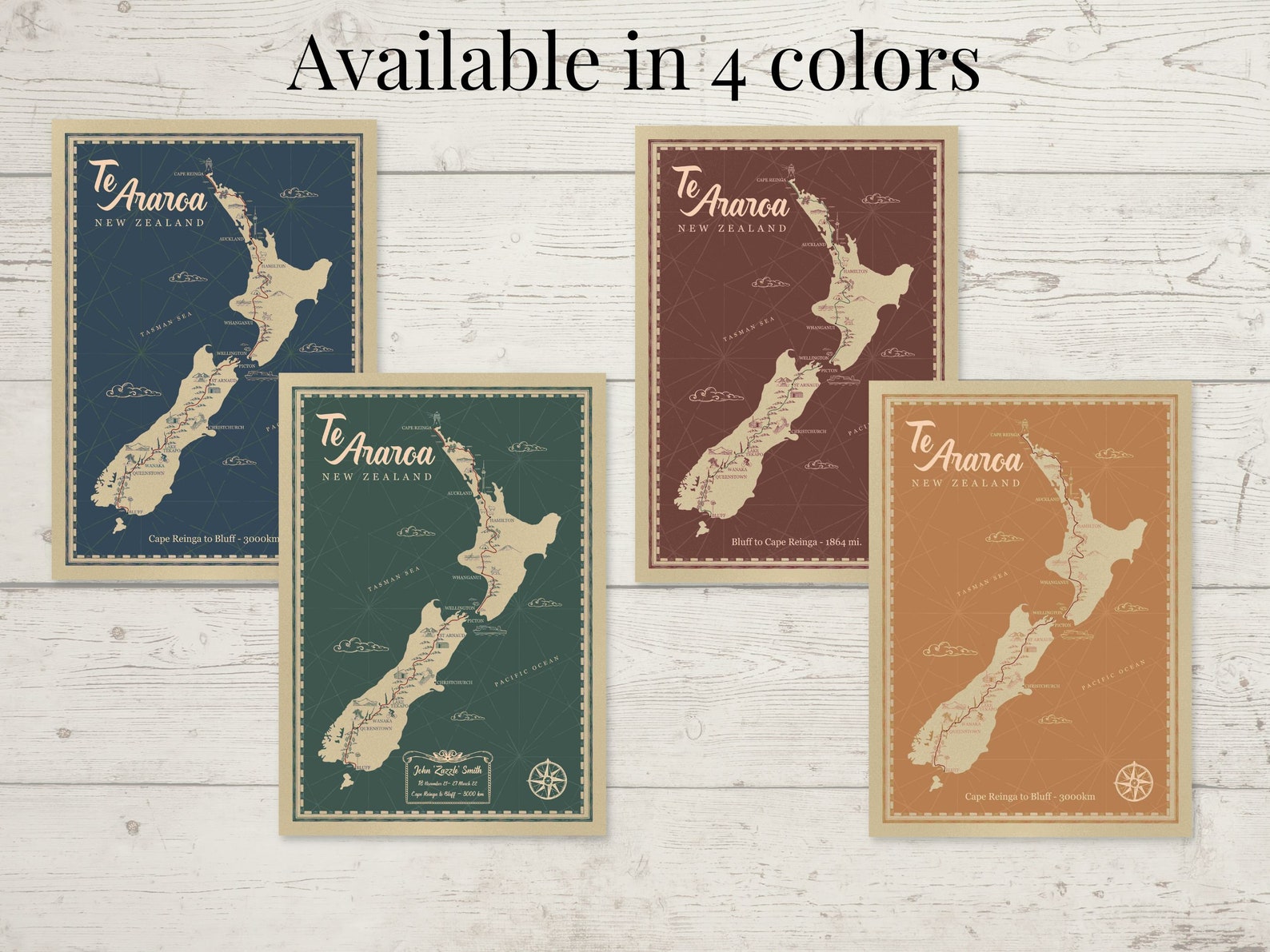 Te Araroa Trail Map, Illustrated Hiking Map, Te Araroa Poster ...