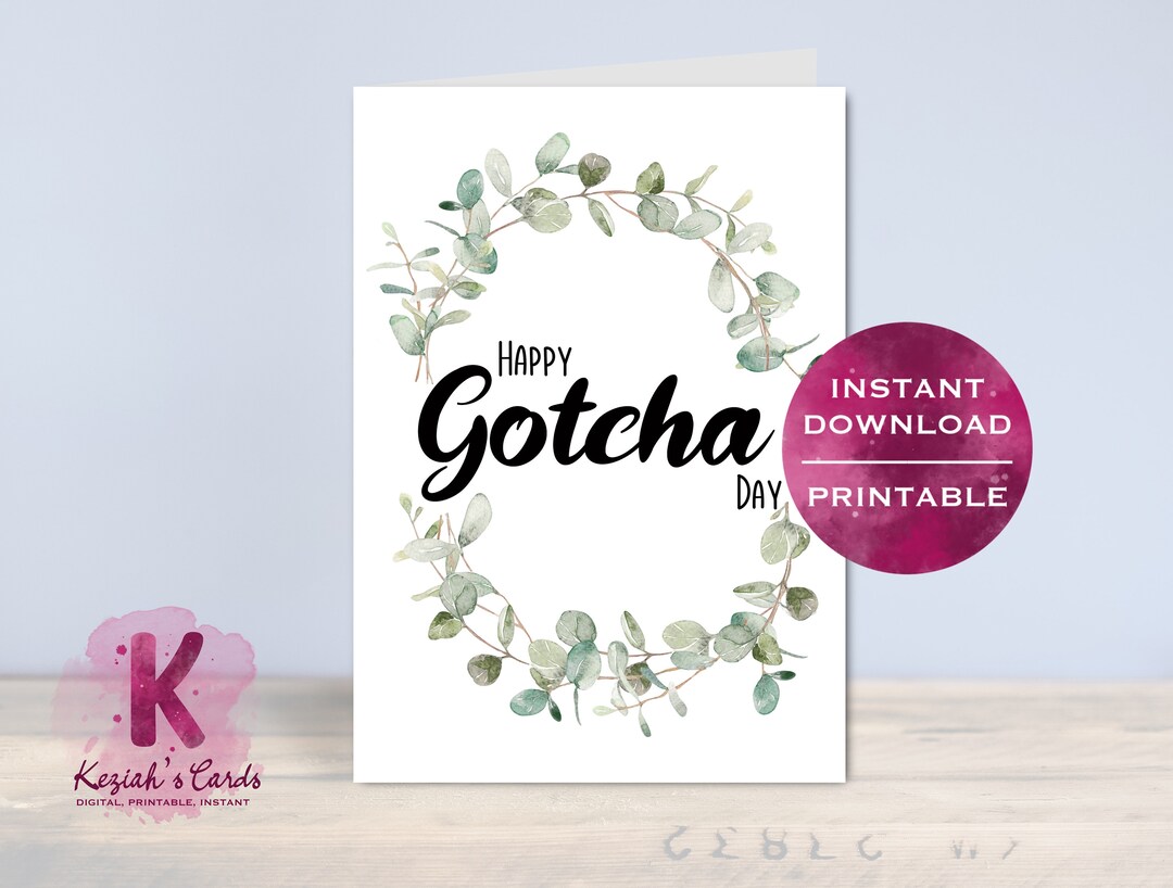 Happy Gotcha Day Wreath Card, Adoption - Digital Card, Instant Download ...