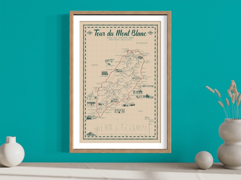 Tour Du Mont Blanc Trail Map, Illustrated Hiking Map, TMB Map, Hiking ...