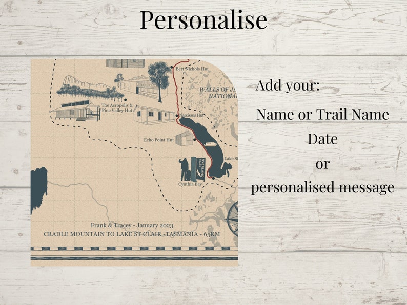 The Overland Track Map, Illustrated Hiking Map, Overland Trail Poster ...