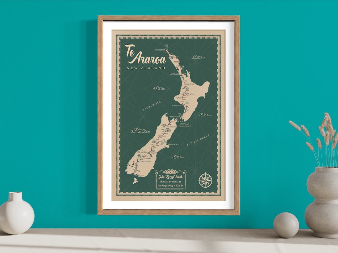 Te Araroa Trail Map, Illustrated Hiking Map, Te Araroa Poster ...