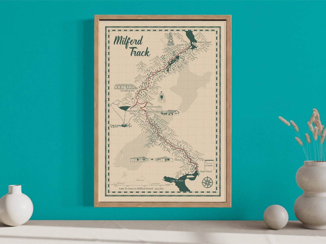 Milford Track Map, Illustrated Hiking Map, Milford Sound Poster ...