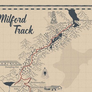Milford Track Map, Illustrated Hiking Map, Milford Sound Poster ...