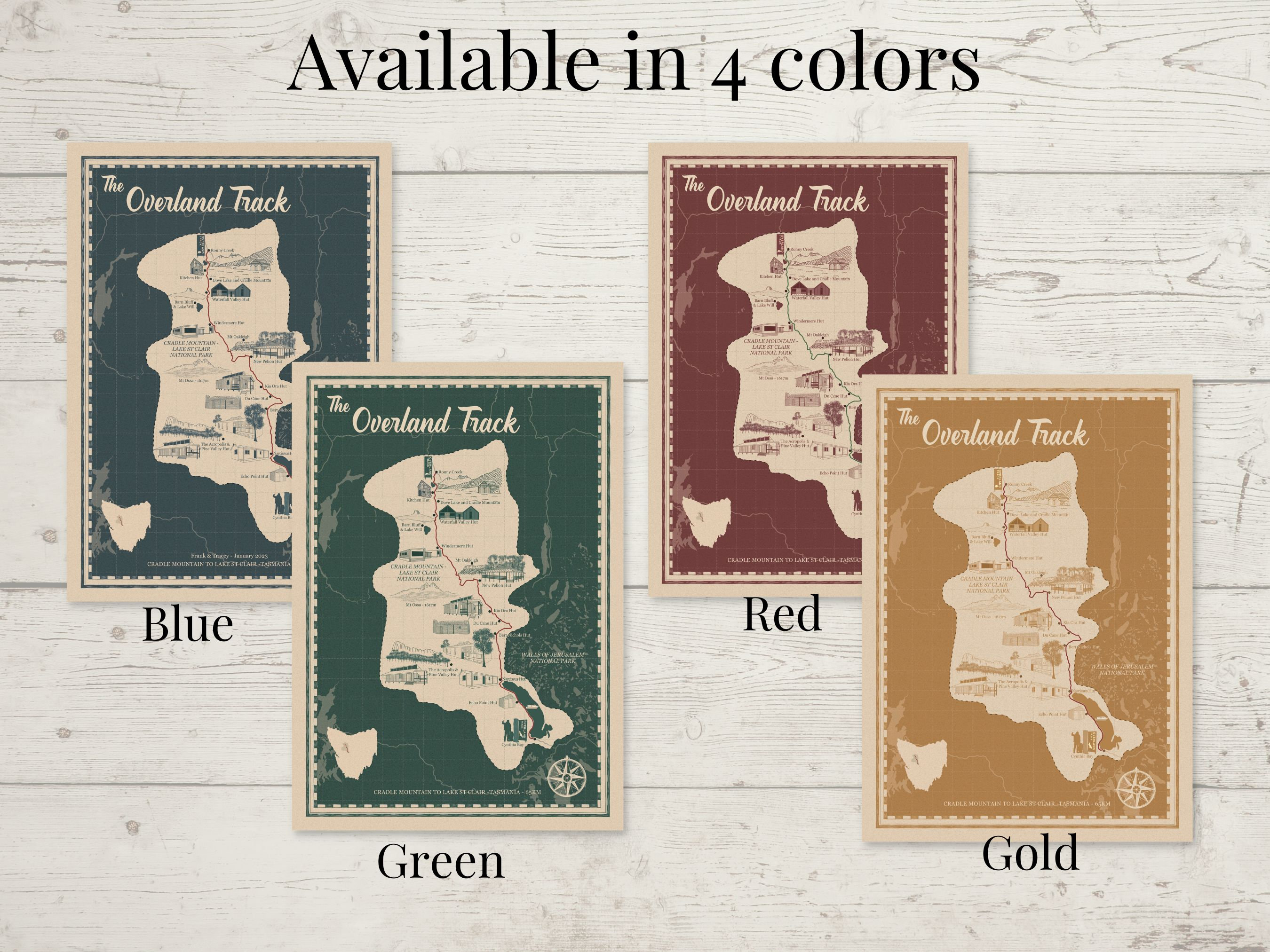 The Overland Track Map, Illustrated Hiking Map, Overland Trail Poster ...