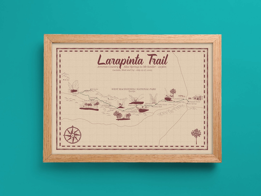 Larapinta Trail Map, Illustrated Hiking Map, Outback Australia Map ...