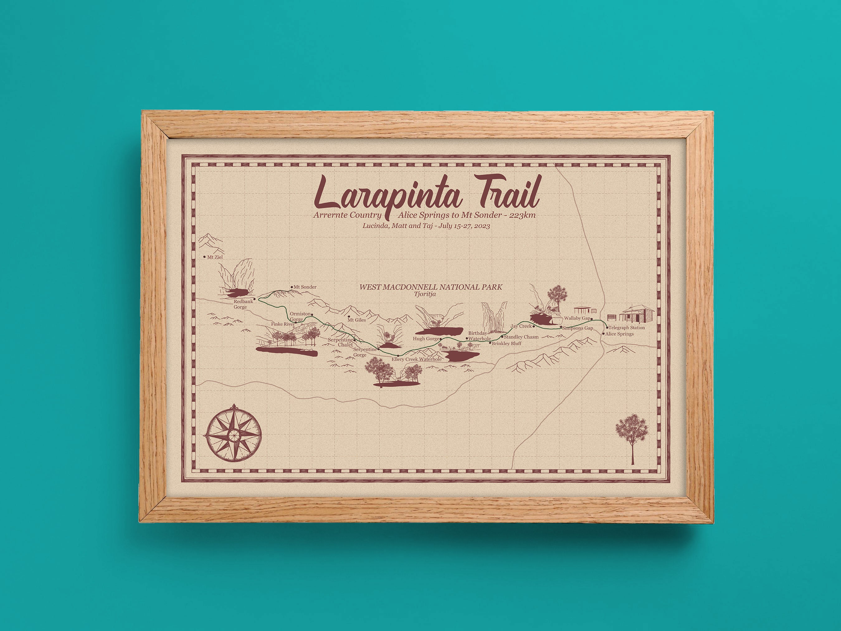 Larapinta Trail Map, Illustrated Hiking Map, Outback Australia Map ...