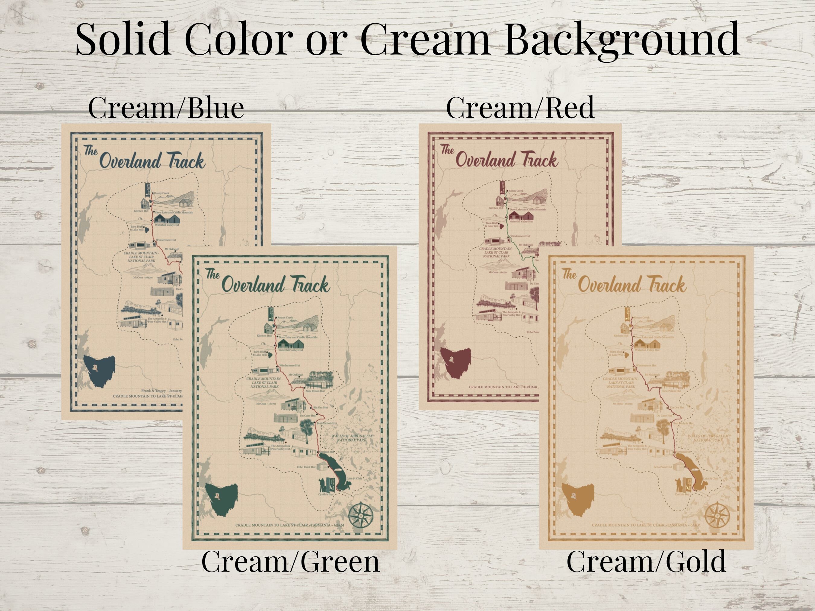 The Overland Track Map, Illustrated Hiking Map, Overland Trail Poster ...