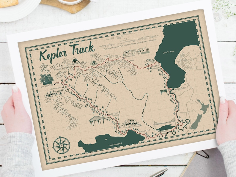 Kepler Track Map, Illustrated Hiking Map, Fiordland National Park ...