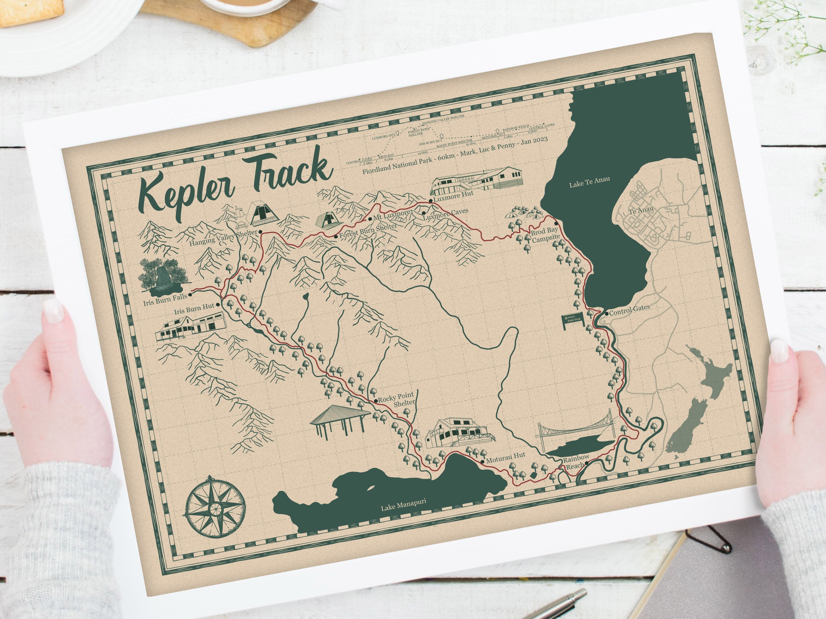 Kepler Track Map, Illustrated Hiking Map, Fiordland National Park ...