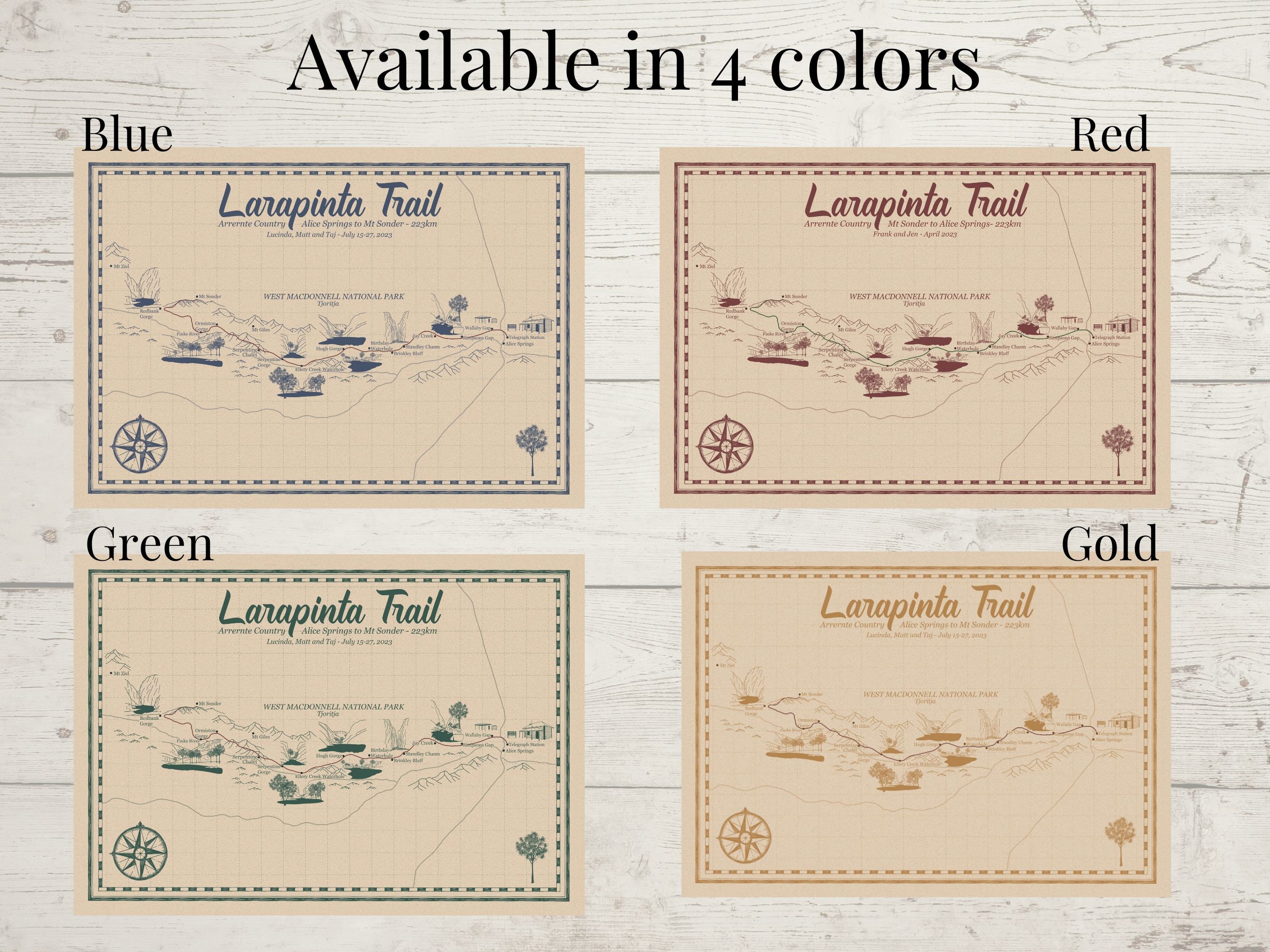 Larapinta Trail Map, Illustrated Hiking Map, Outback Australia Map ...