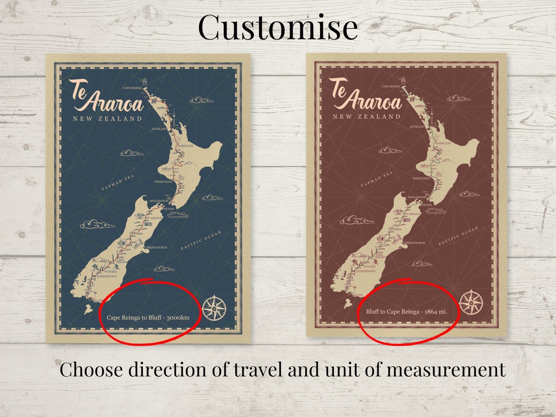 Te Araroa Trail Map, Illustrated Hiking Map, Te Araroa Poster ...
