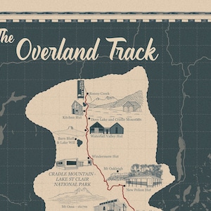 The Overland Track Map, Illustrated Hiking Map, Overland Trail Poster ...