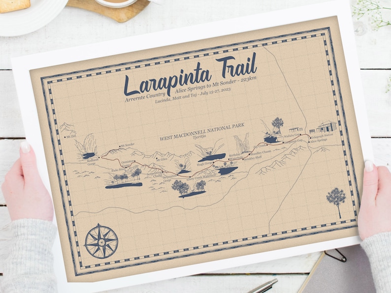 Larapinta Trail Map, Illustrated Hiking Map, Outback Australia Map ...